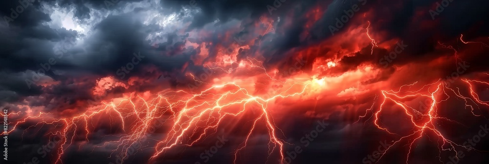 Red lightning background, red thunder with orange electric energy, sky ...