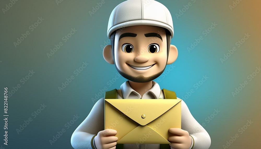 Cartoon courier, postman man, holding a letter to give to another ...