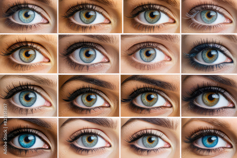 Human eyes set. Collage of beautiful female eyes with makeup. Banner ...