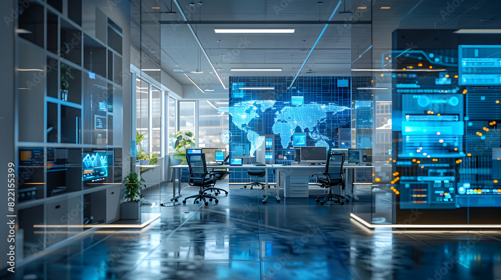 Photo realistic concept: Office room with AI driven content creation ...