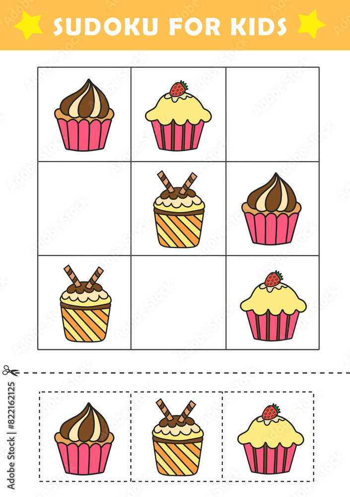 Sudoku logical reasoning activity for kids. Fun sudoku puzzle with cute ...
