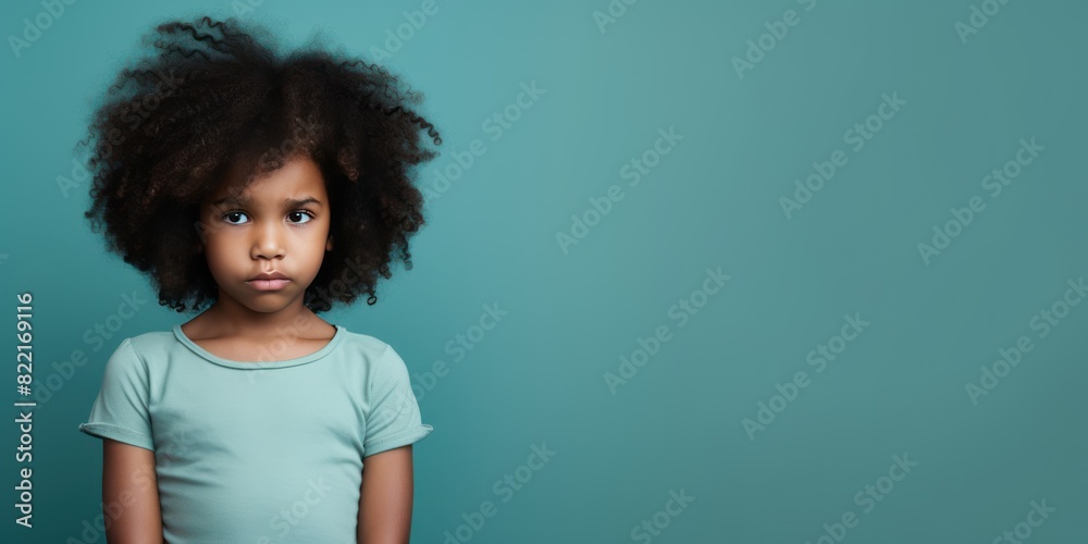 Aqua background sad black American African child Portrait of young ...