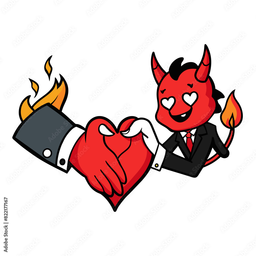 Red Demon and Human Hands in Vector Style - Create a hand-drawn vector ...