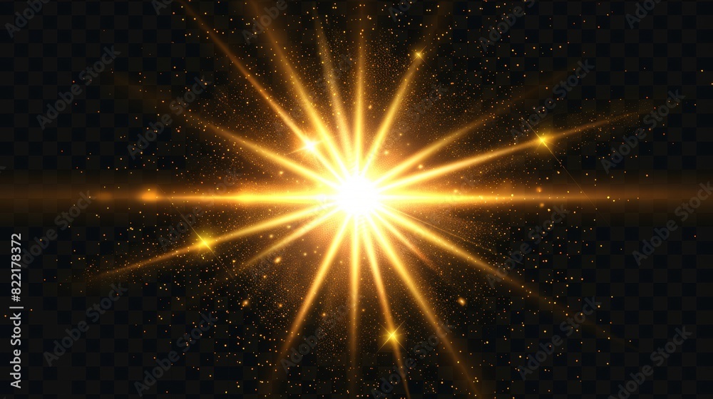 Luminescent gold star. Sunrays appear transparent. Stock Illustration ...