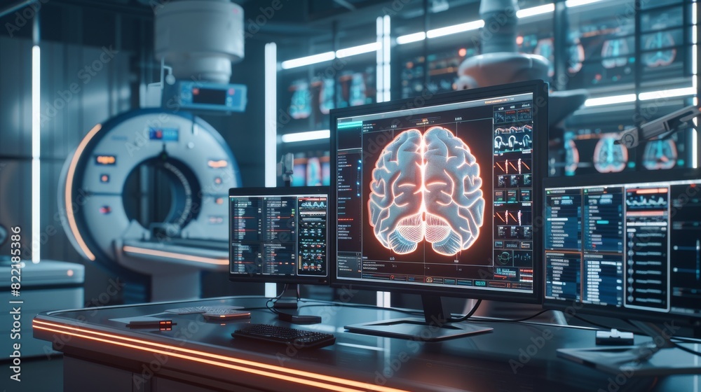 The MRI brain and spinal cord scan mock-up consists of multiple windows ...