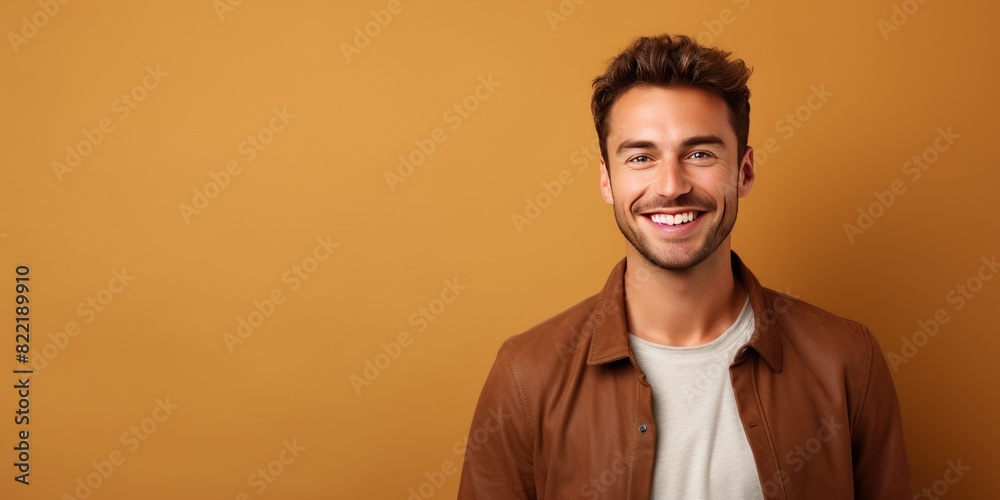 Brown background Happy european white man realistic person portrait of ...
