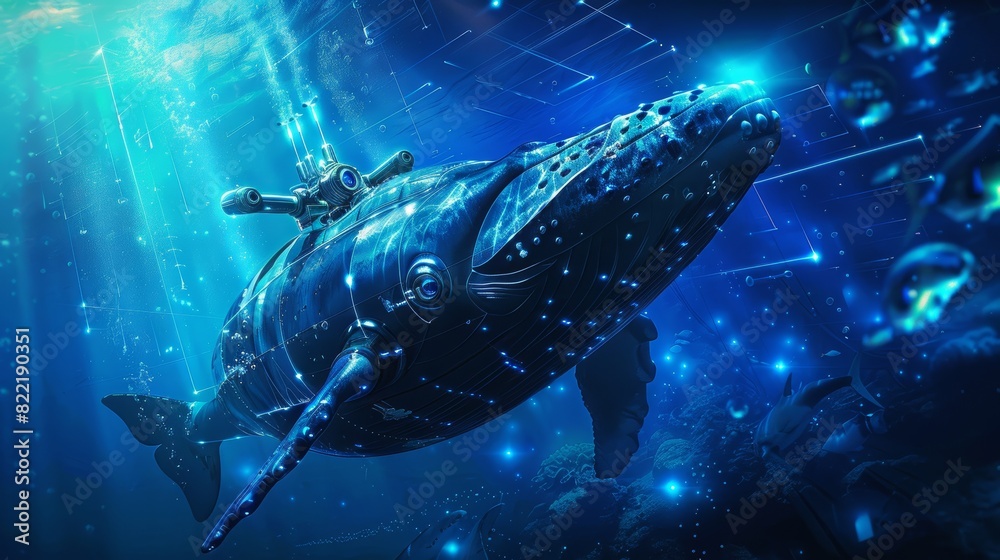 A robotic underwater vehicle explores the deep ocean. A deep-water ...