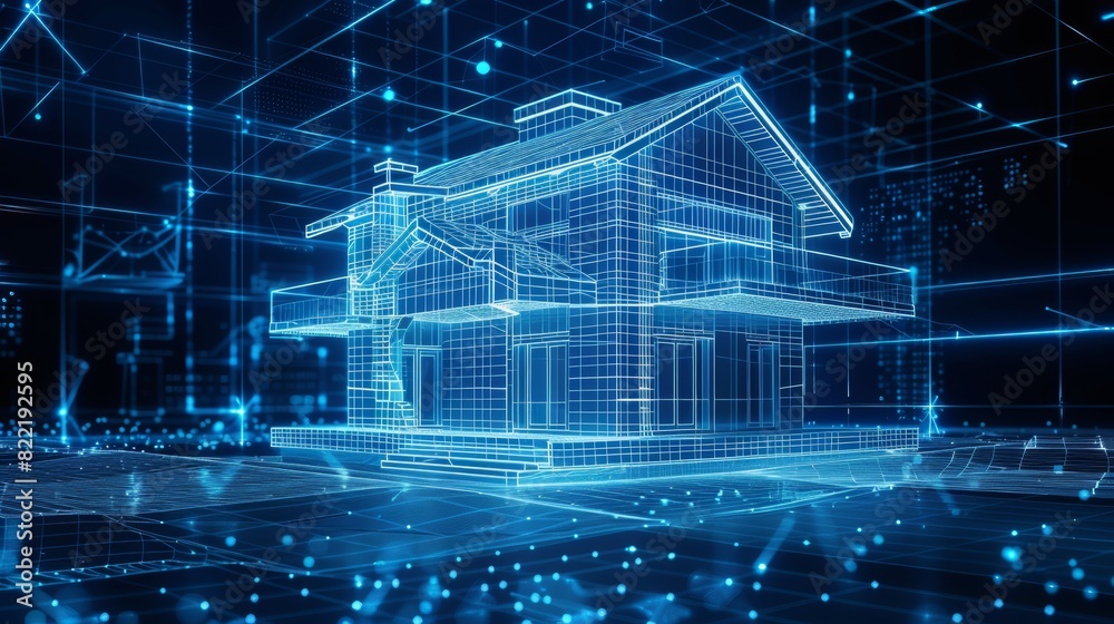 Architectual drawing, blueprint for facade. Autonomous smart building ...