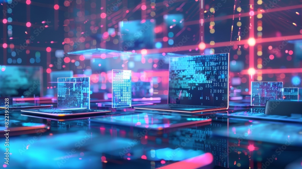 The concept of computer technology is shown in this image of a laptop ...