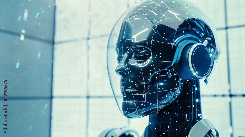 Humanoid robot with artificial intelligence. Glass mask robot with ...