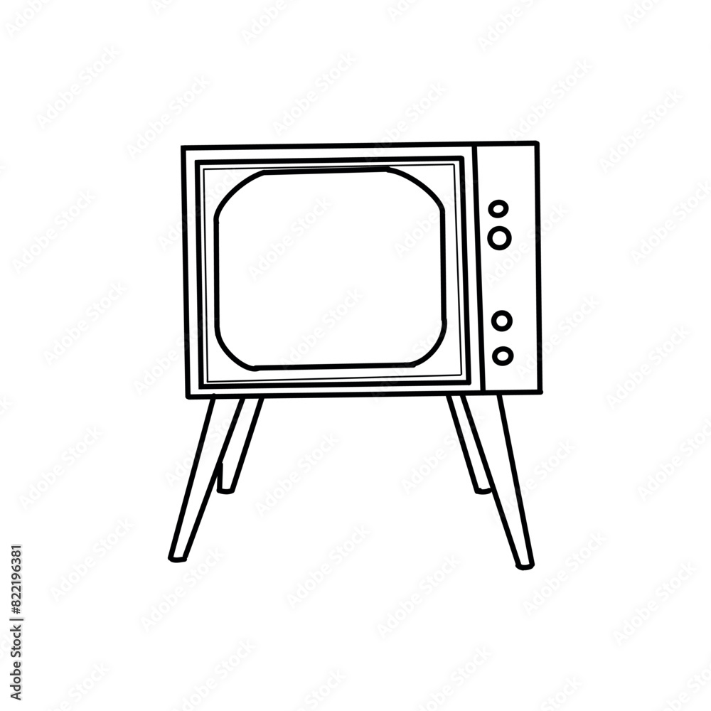 Retro TV on legs with a convex screen and buttons on the side. Vector ...