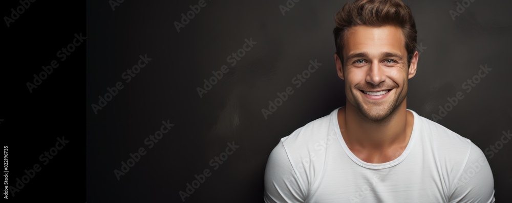 Charcoal background Happy european white man realistic person portrait ...