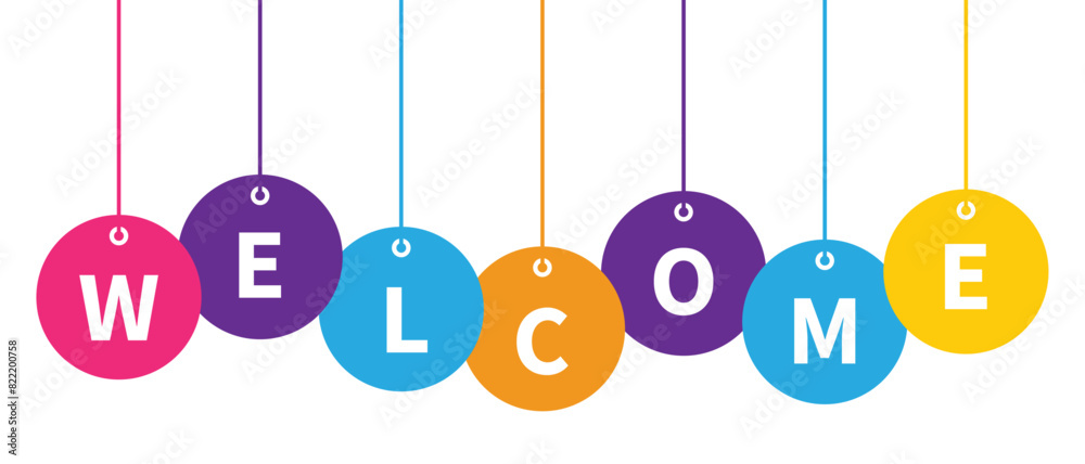 Welcome banner round hanging vector design Stock Vector | Adobe Stock