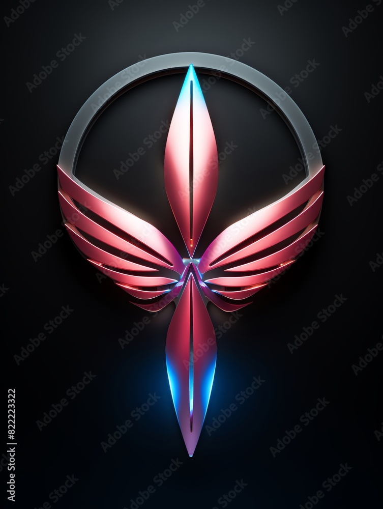 Modern abstract 3D logo design with metallic red and blue elements, symbolizing innovation and ...