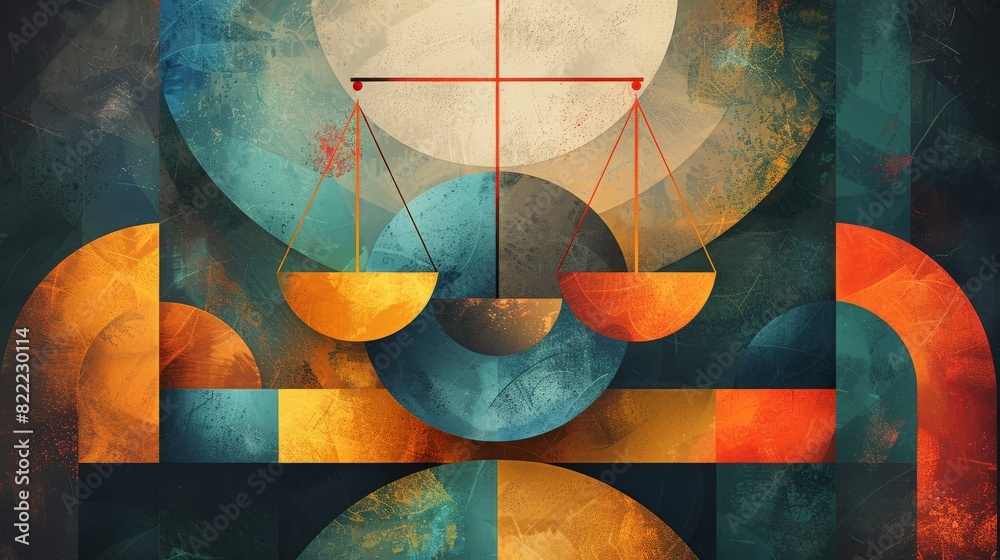 An abstract depiction of justice symbolism, designed with a minimalist ...