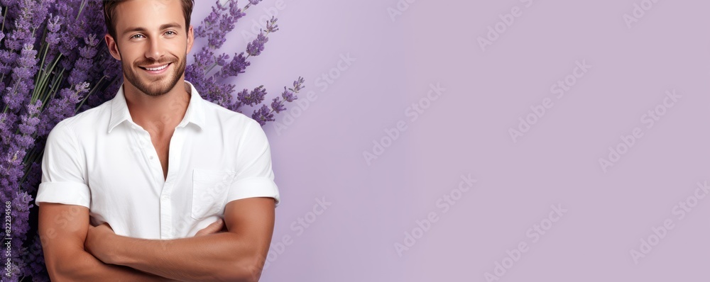 Lavender background Happy european white man realistic person portrait ...