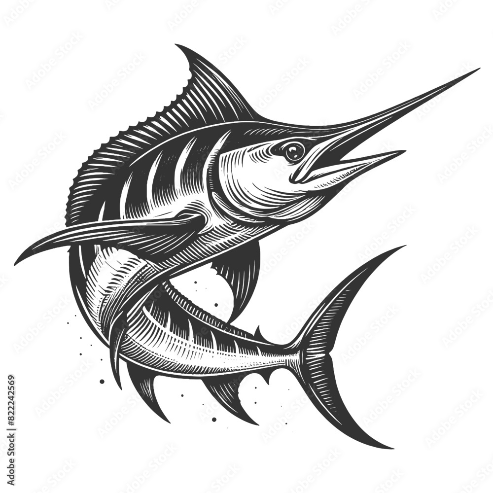 sailfish blue marlin fish sketch engraving generative ai fictional ...