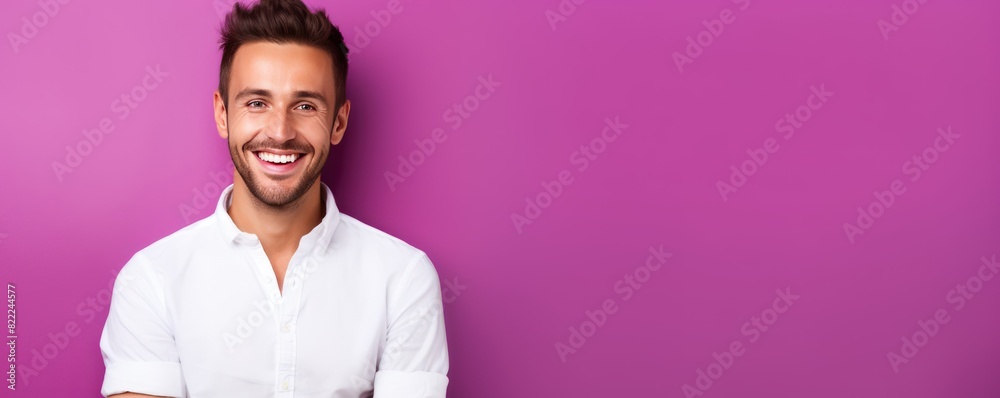 Magenta background Happy european white man realistic person portrait ...