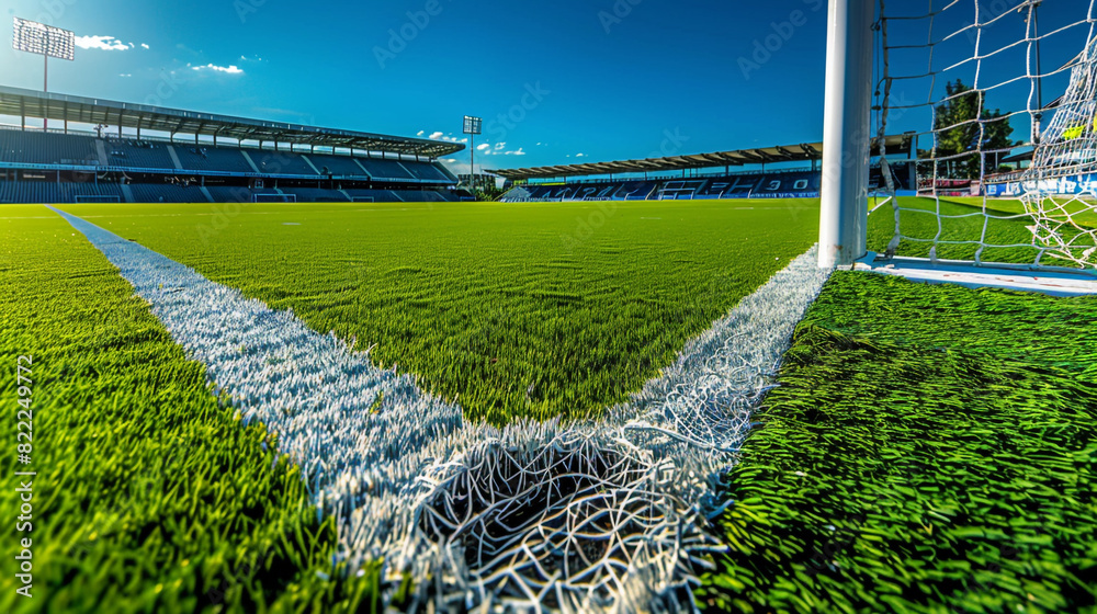 An immaculate view of a football field from the goal line, looking ...