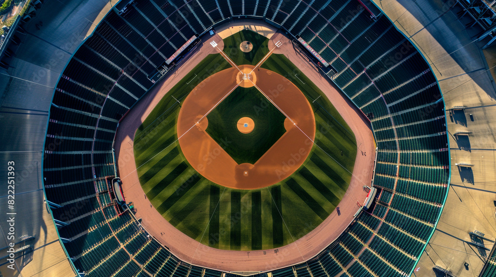 Overhead view of a baseball stadium's concentric seating arrangements ...