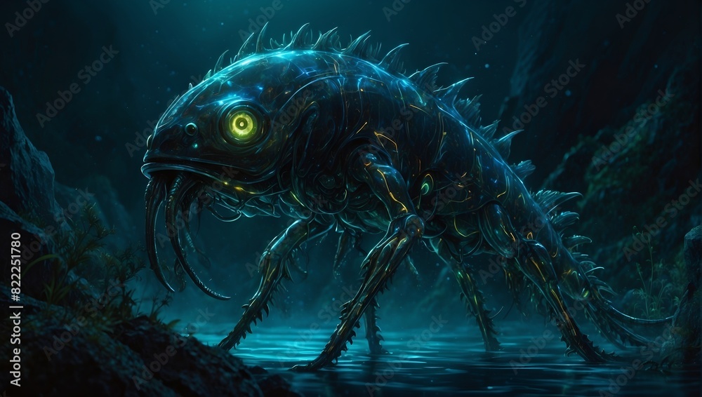 An electrifying gothic insectoid fishlike creature emerges from the ...