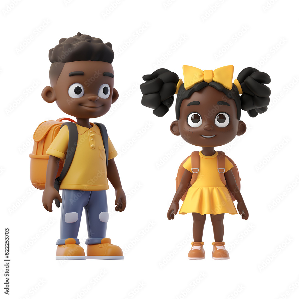 Happy African Students in 3D Render: A Cute Chibi Character Set of a ...