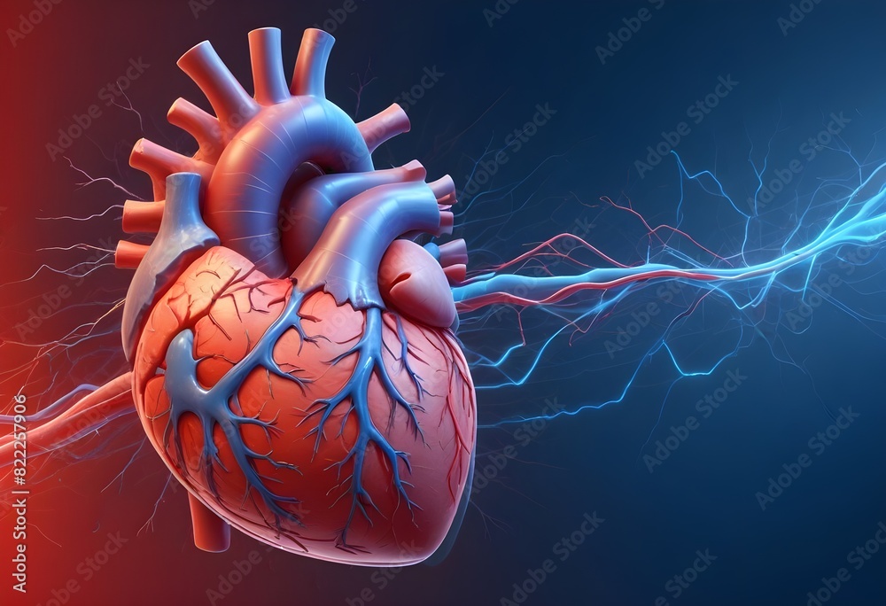human heart anatomy model, A blue digital background with medical heart ...