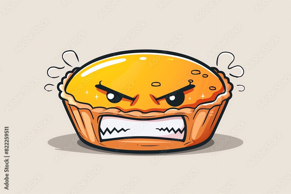 Angry cartoon pie illustration on a beige background, conveying ...