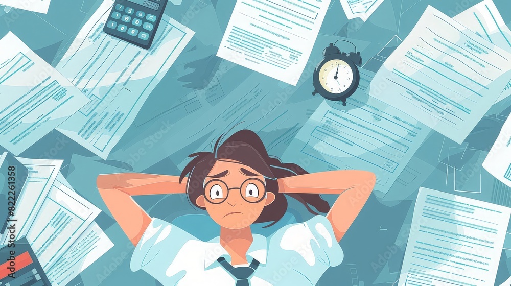 Cartoon illustration of a stressed student lying on the floor ...