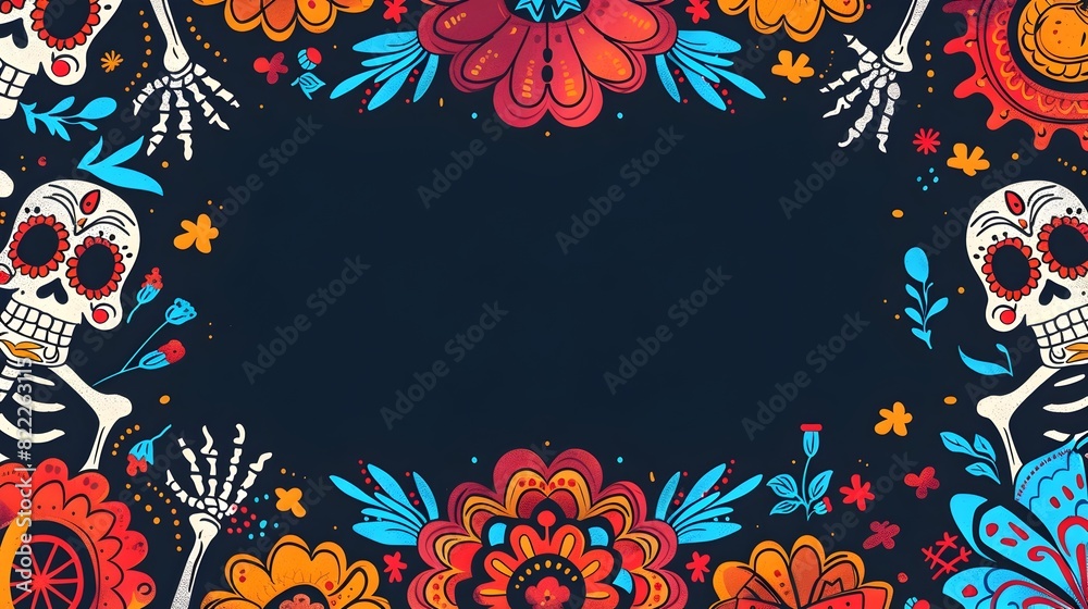 Vibrant and Minimalist Day of the Dead Doodle Style Border Design with ...