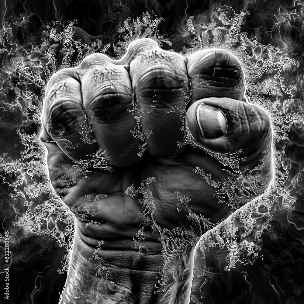 Angry Fractal Fist. Generated Image. A digital rendering of a clenched ...