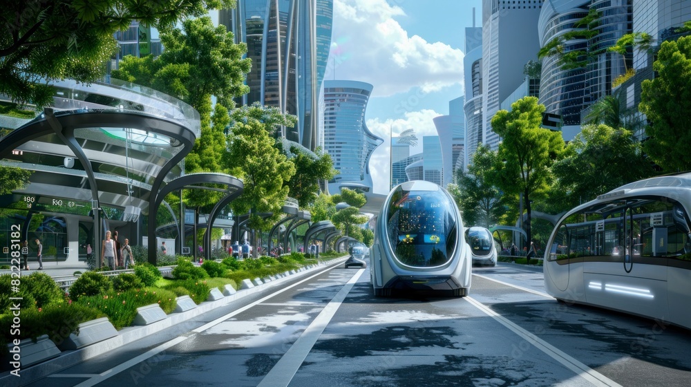 futuristic ecological city with electric cars and clean streets and ...