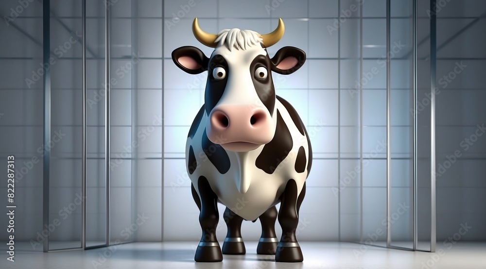 Cow looking angry from side at office work big eyes and horns cartoon ...