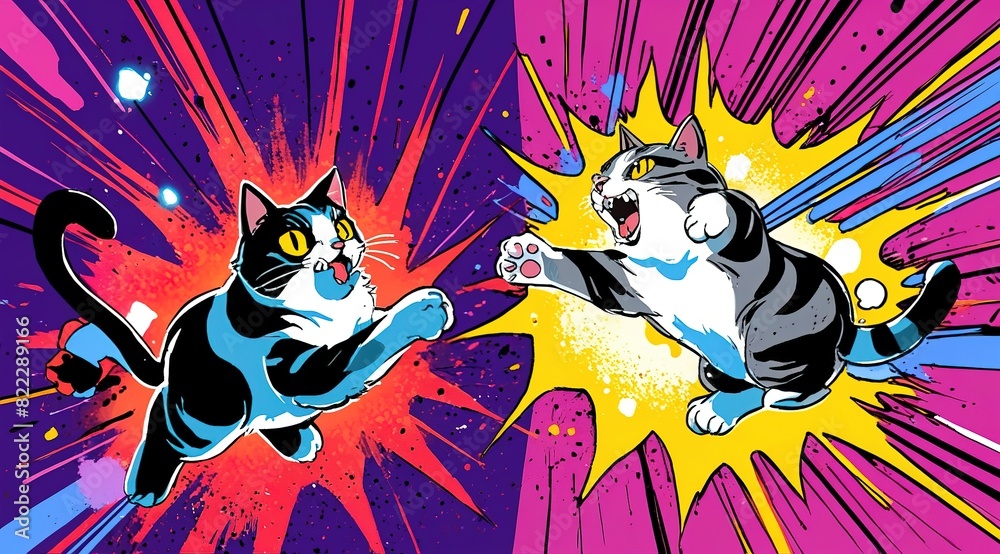 cat fight explosion in comic pop art style illustration Stock ...