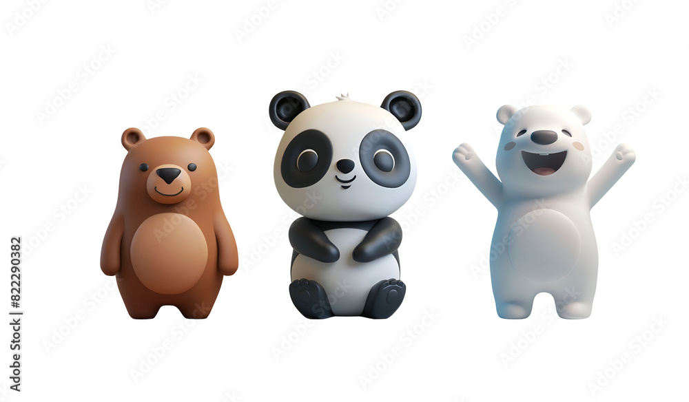 Animal Set in 3D Render Illustration: Cute Chibi Character Cartoon of ...