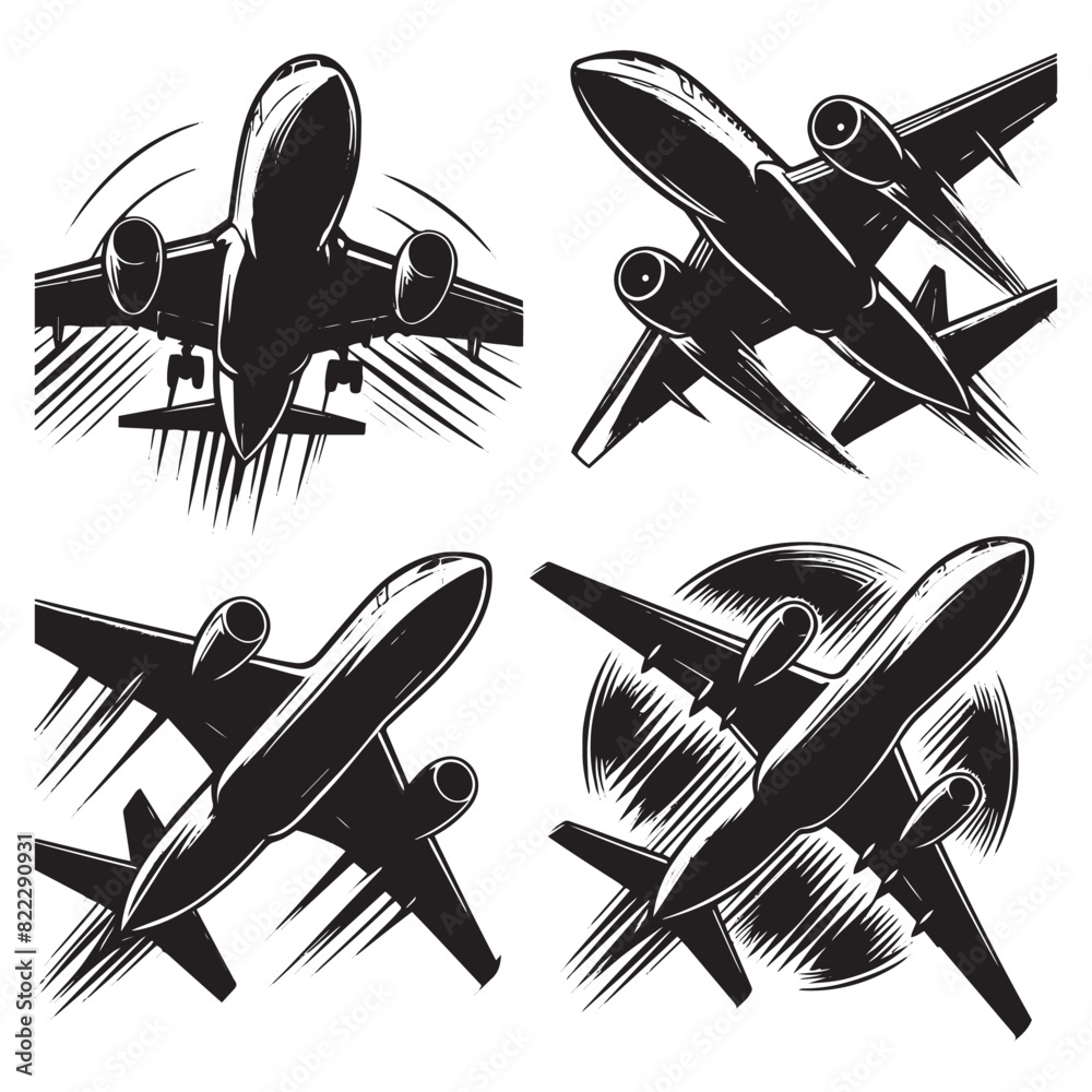 Black and White Airplane Silhouettes Vector Art, Airplane Silhouettes ...