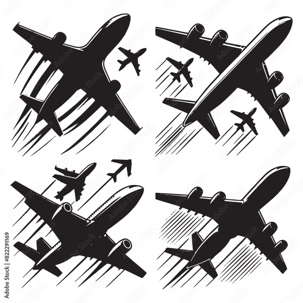 Black and White Airplane Silhouettes Vector Art, Airplane Silhouettes ...