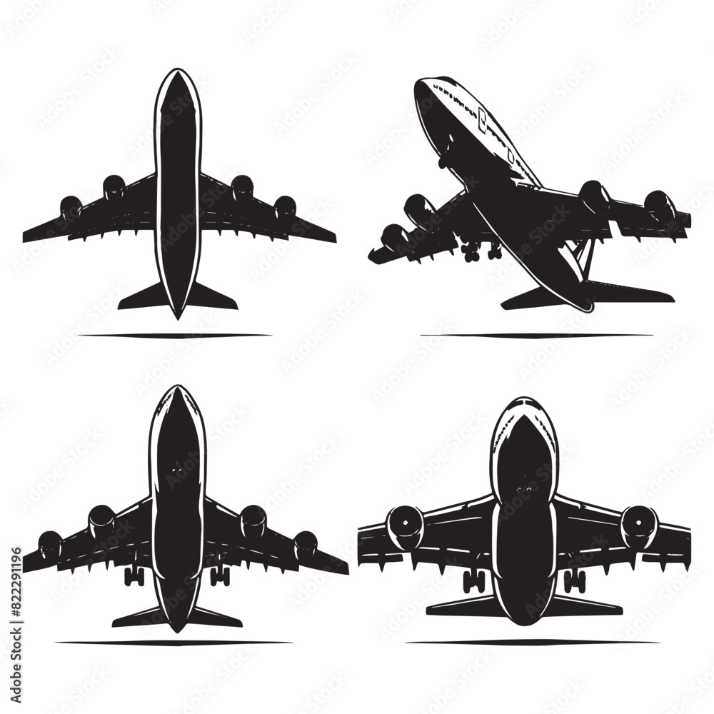 Black and White Airplane Silhouettes Vector Art, Airplane Silhouettes ...
