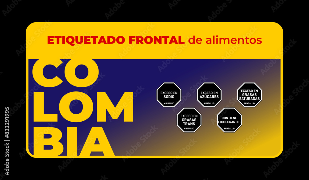 Nutrition label. Healthy diet. Warning stamps. Octagons. Excess sugars ...