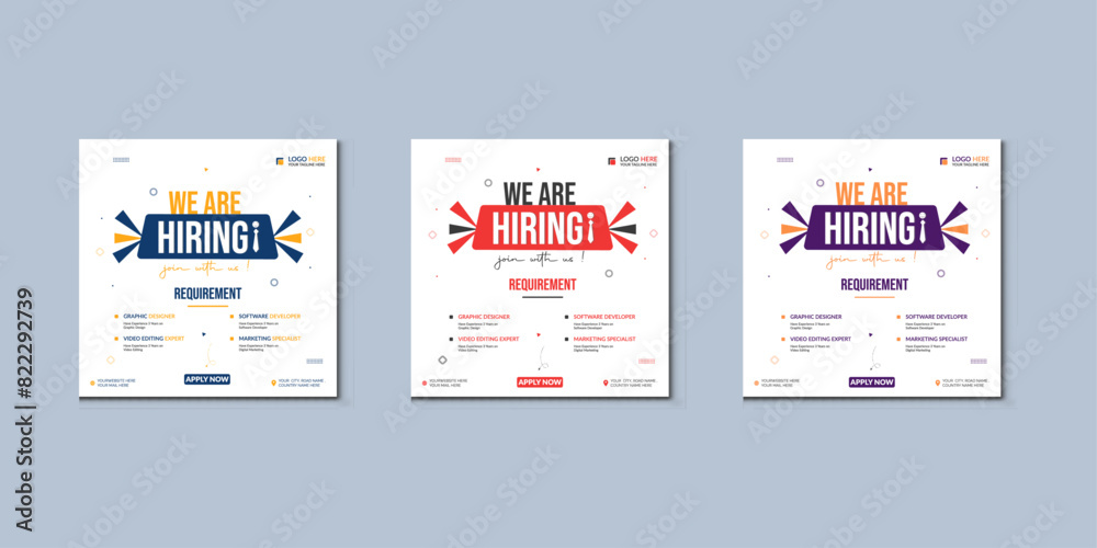 We are hiring job vacancy social media post banner design template with ...
