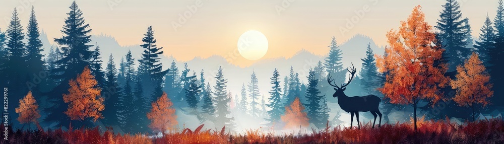 Taiga with wildlife flat design top view forest animals theme animation ...