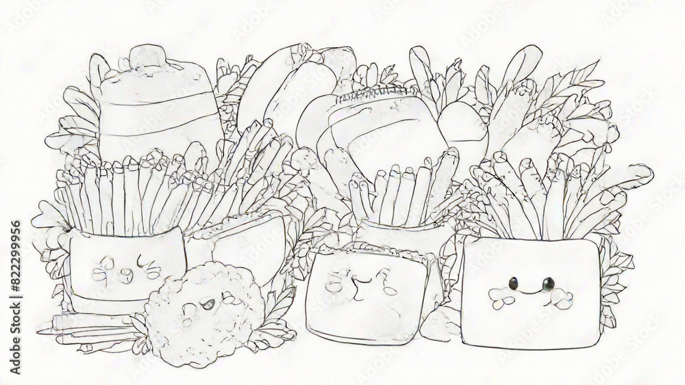 Set of simple line drawings featuring a range of artists' supplies ...