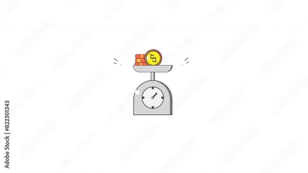 Animated Illustration of Clock and coin on scale, symbolizing time vs ...