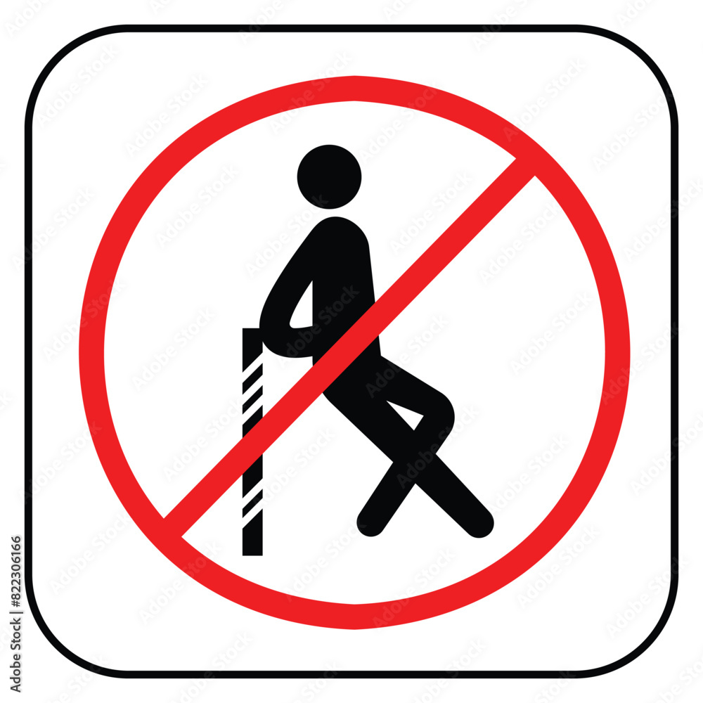 Do not lean on glass railing or fence icon sign illustration with red ...