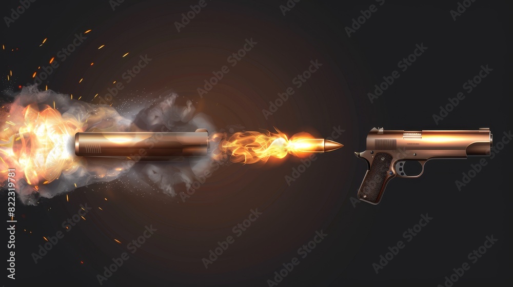 Fire and smoke on a transparent background. Modern realistic set of gun ...
