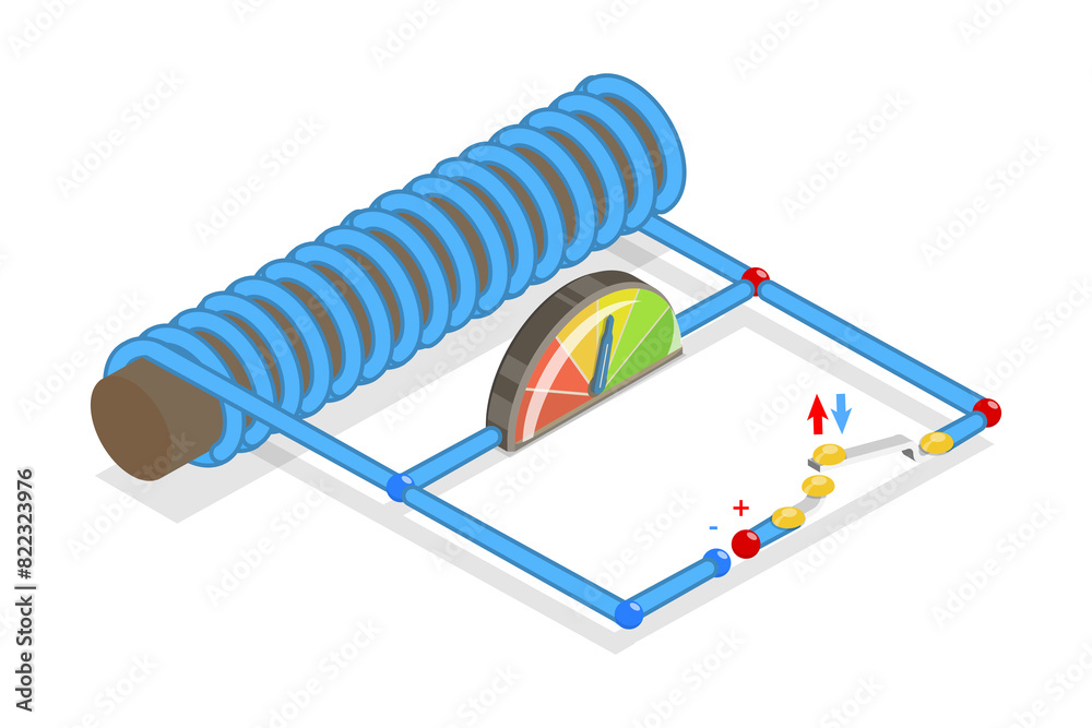 3D Isometric Flat Illustration of Electromagnetic Induction, Magnetic ...
