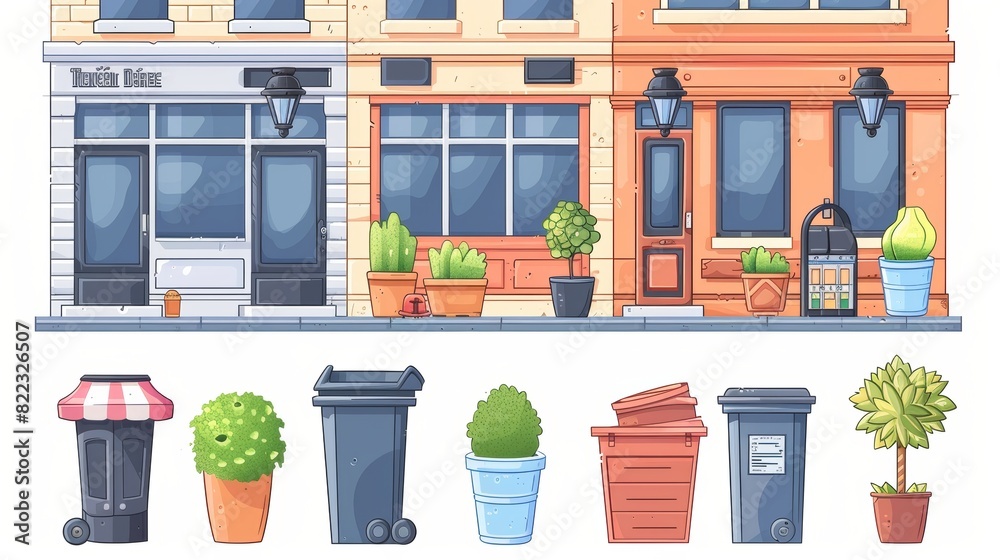 Set of cartoon modern elements for creating an exterior landscape for a ...