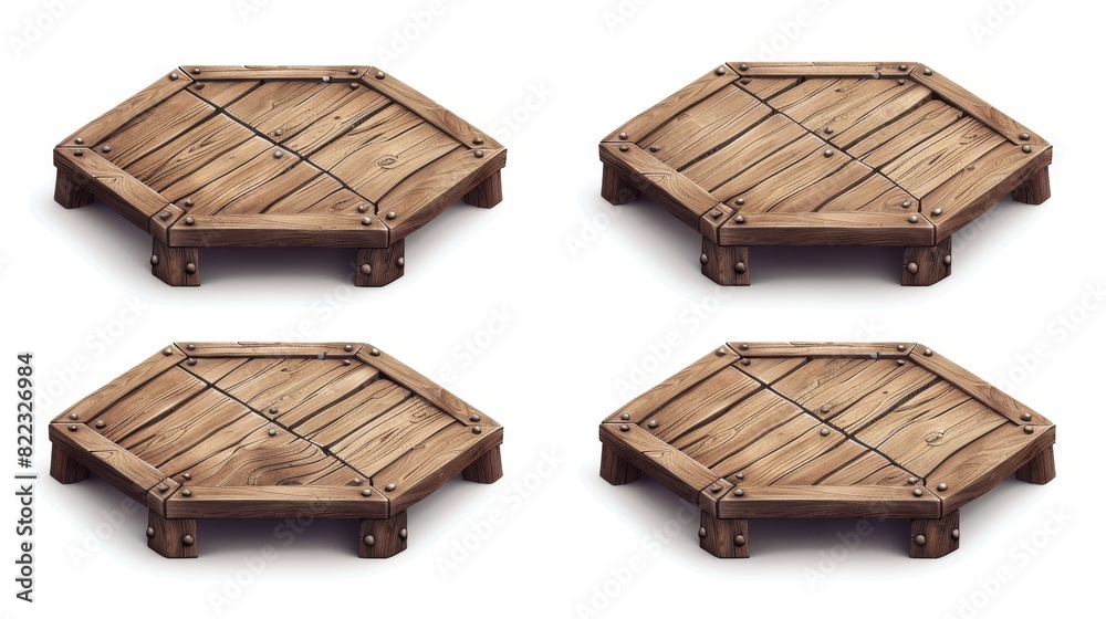 3D wooden platforms isolated on white background. Modern realistic ...