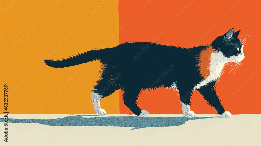 Cat walking flat design side view feline movement theme cartoon drawing ...