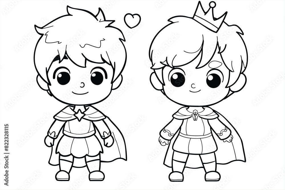 Vetor de coloring pages with cute prince characters, coloring book ...